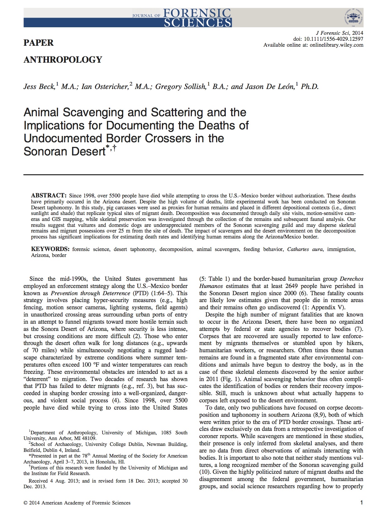 Animal Scavenging and Scattering and the Implications for Documenting ...